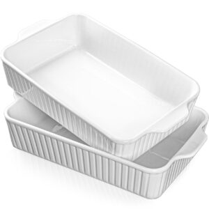 casserole dishes for oven, ceramic baking dish 9x13,4.2 quarts casserole dish with handles,2 pack lasagna pan deep baking pan set bakeware oven safe baking dishes for oven,lasagna,wedding gift, white