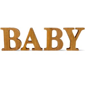 small wood baby letters for rustic baby shower decorations gender neutral baby shower centerpiece decor gender reveal party supplies