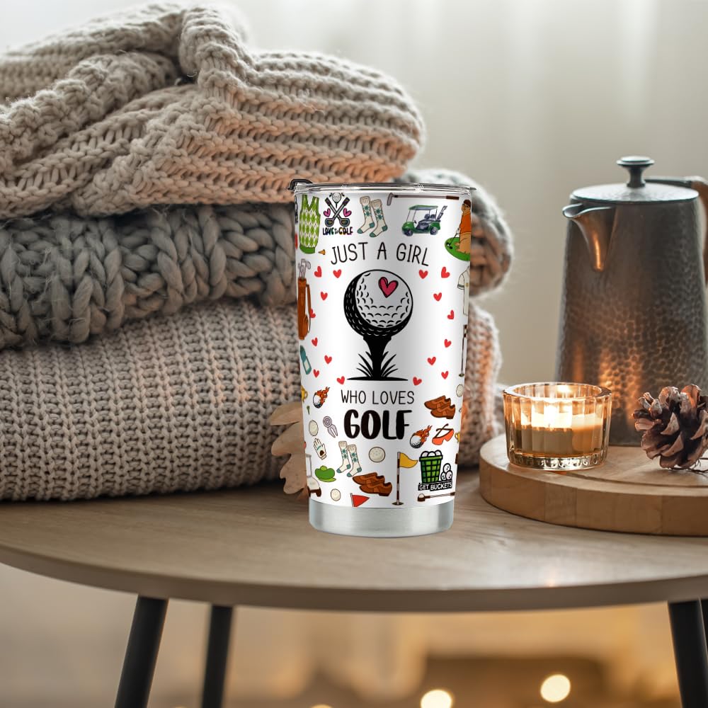 kdxpbpz Golf Lover Gifts for Girls Women Golf Gifts Tumbler Birthday Christmas Gifts for Friend Besties Stainless Steel Tumblers 20oz Just A Girl Who Loves Golf