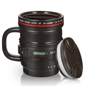 cabtnca camera lens coffee mug, camera lens mug, photographer gifts, cool gifts for photographers, ceramic camera mug, photography gifts christmas, camera lens cup with lid and handle, 16oz