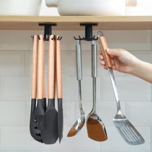 nmgkokew 2pcs 360 ° rotating kitchen utility hooks,under cabinet kitchen hooks for utensils,adhesive kitchen utensils hanging hooks for kitchen utensils/tools/towel/knife(black).