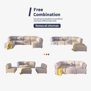 ZAFLY Modular Sectional Sofa Couch, U/L Shaped Couch with Oversized Seats, Ottoman, Convertible Modern Linen Fabric Reversible Chaise, Sofa Sleeper for Living Room, Apartment 120.4" W (Beige)