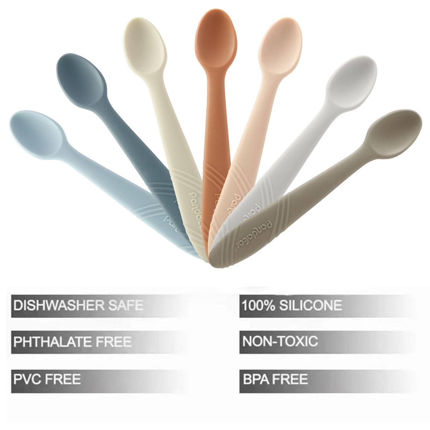 PandaEar 7 Pack Silicone Baby Feeding Spoons, First Stage Training Spoon Infant Utensils Feeding Supplies, BPA Free Gum-Friendly Soft Tip Baby Led Weaning Spoon