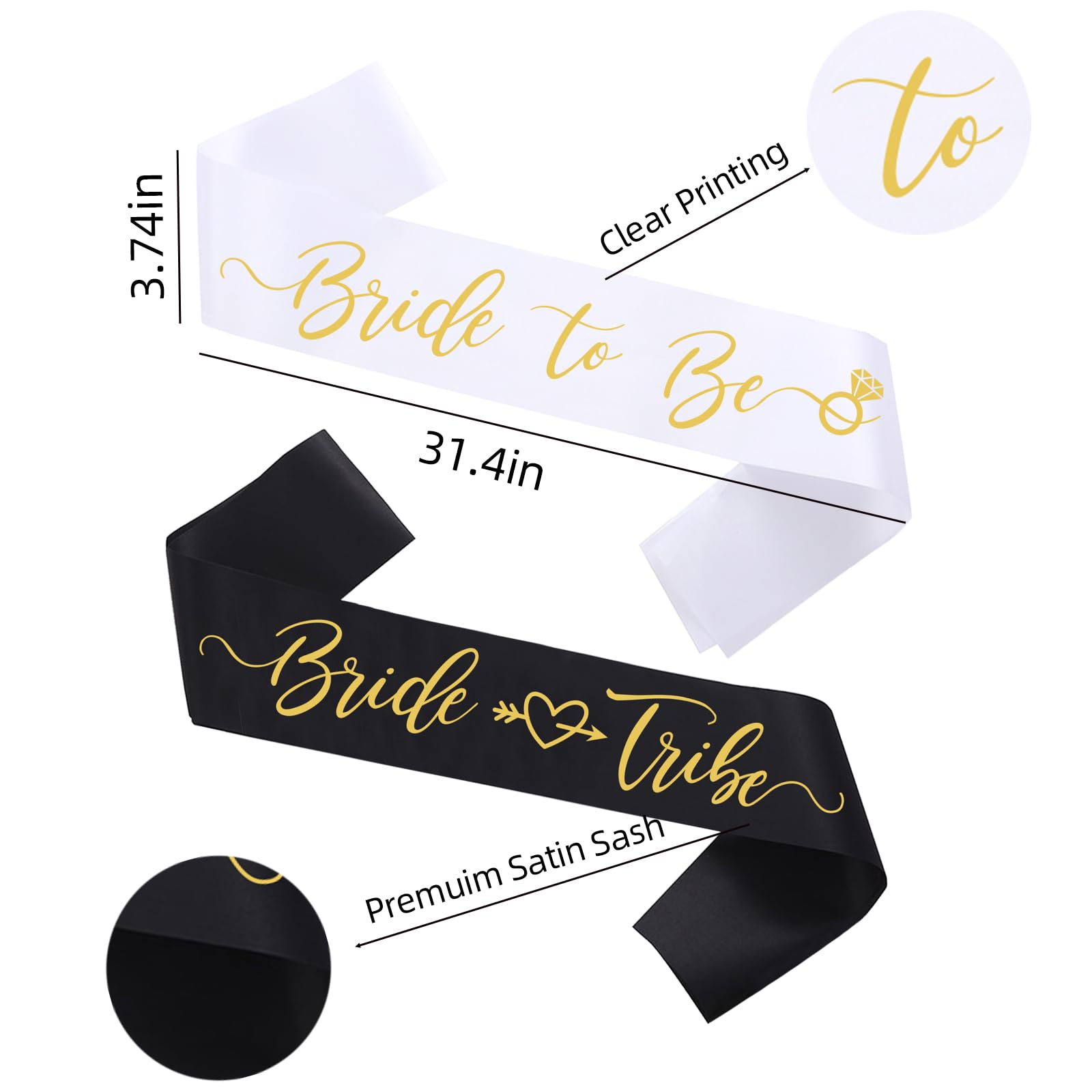 SKJIAYEE 7Pcs Bachelorette Sash Set-White Gold Bride to be Sash and 6Pcs Black Gold Bride Tribe Sash for Hen Party and Bridal Shower Party Supplies-Wedding Engagement Party Accessories Favors Gift