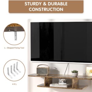 GHC Floating TV Stand, Wall Mounted Entertainment Center and Cabinet Shelf, TV Console with Storage, Media Console for DVD Player, Space-Saving Under TV Shelf for Bedroom (Rustic Brown)