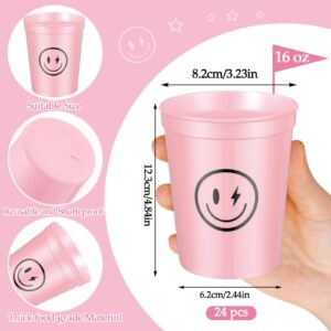 Norme 24 Pcs Smile Pattern Drink Cups Smile Face Plastic Cups 16 oz Reusable Drink Cups Birthday Cups for Kids First Birthday Party Picnics Sports Event Wedding Bachelorette Party Decorations (Funny)