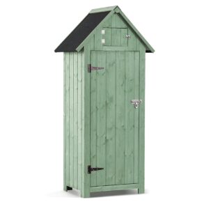 GAOMON Outdoor Wooden Storage Shed, Garden Wood Tool Cabinet, Solid Sheds & Outdoor Storage Clearance, Waterproof Sheds with Shelf and Locking Latch for Backyard, Hallway, Patio (Green)