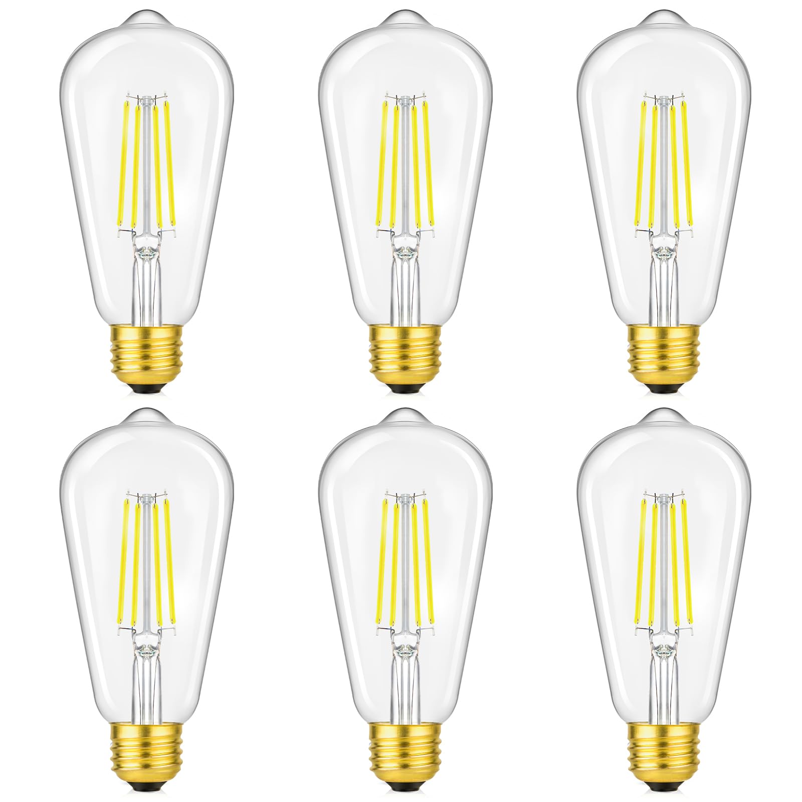 Vintage LED Edison Light Bulbs Dimmable 6W, Equivalent 60W Incandescent, ST58 Antique LED Bulb Daylight White 5000K, LED Filament Bulb E26 Base, CRI 90+, 800lm High Brightness, Clear Glass, Pack of 6