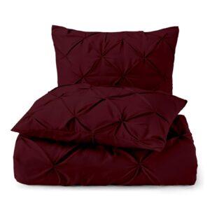 egylin pinch pleated pintuck duvet cover 3 piece set with zipper closure. luxuriously soft 100% cotton with textured pintuck pleats and corner ties (oversized queen (100x100),wine)