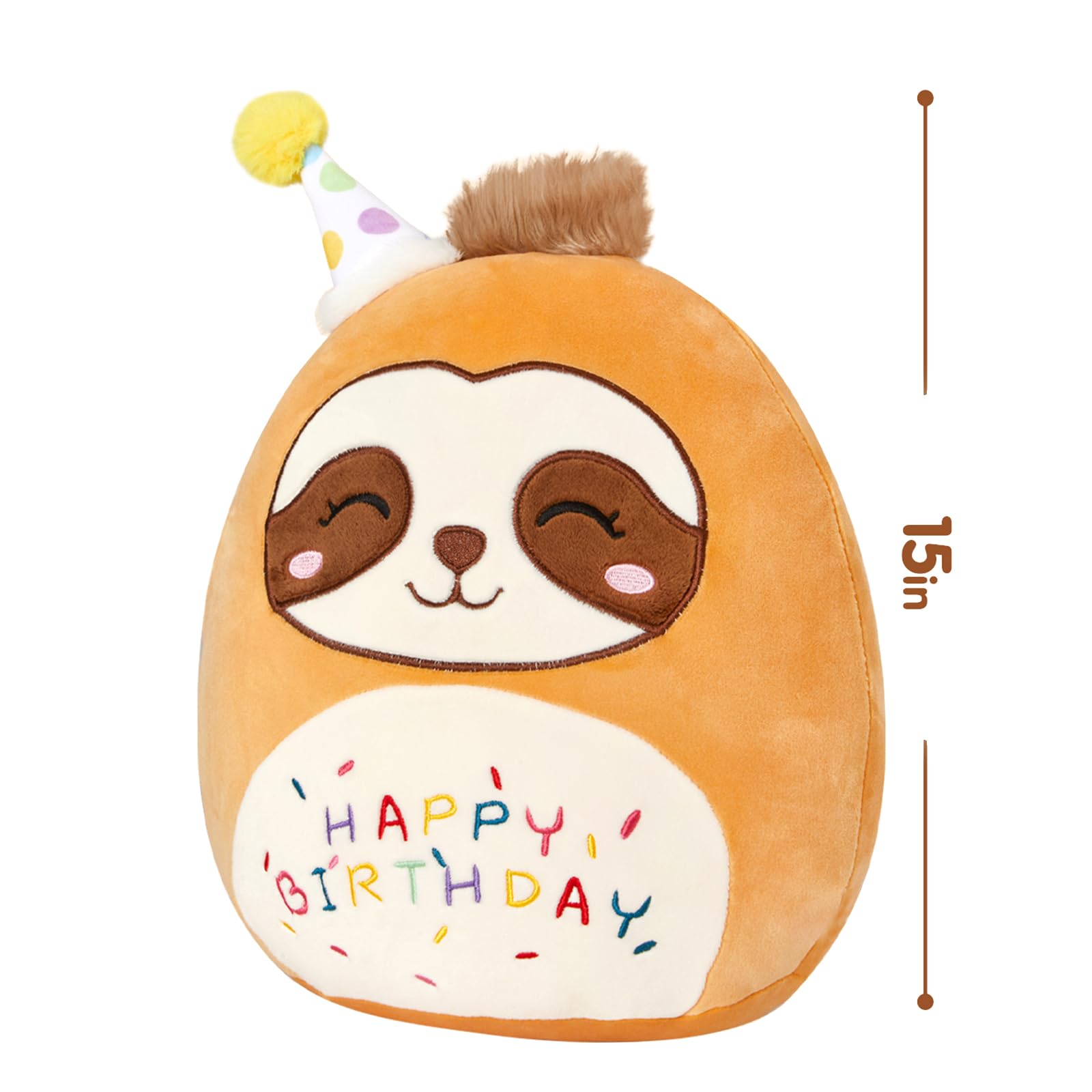 CozyWorld 15" Birthday Sloth Plush Pillow Soft Sloth Plush Toy Cute Sloth Stuffed Animal Home Room Decoration Birthday Gift for Kids Toddlers Brown