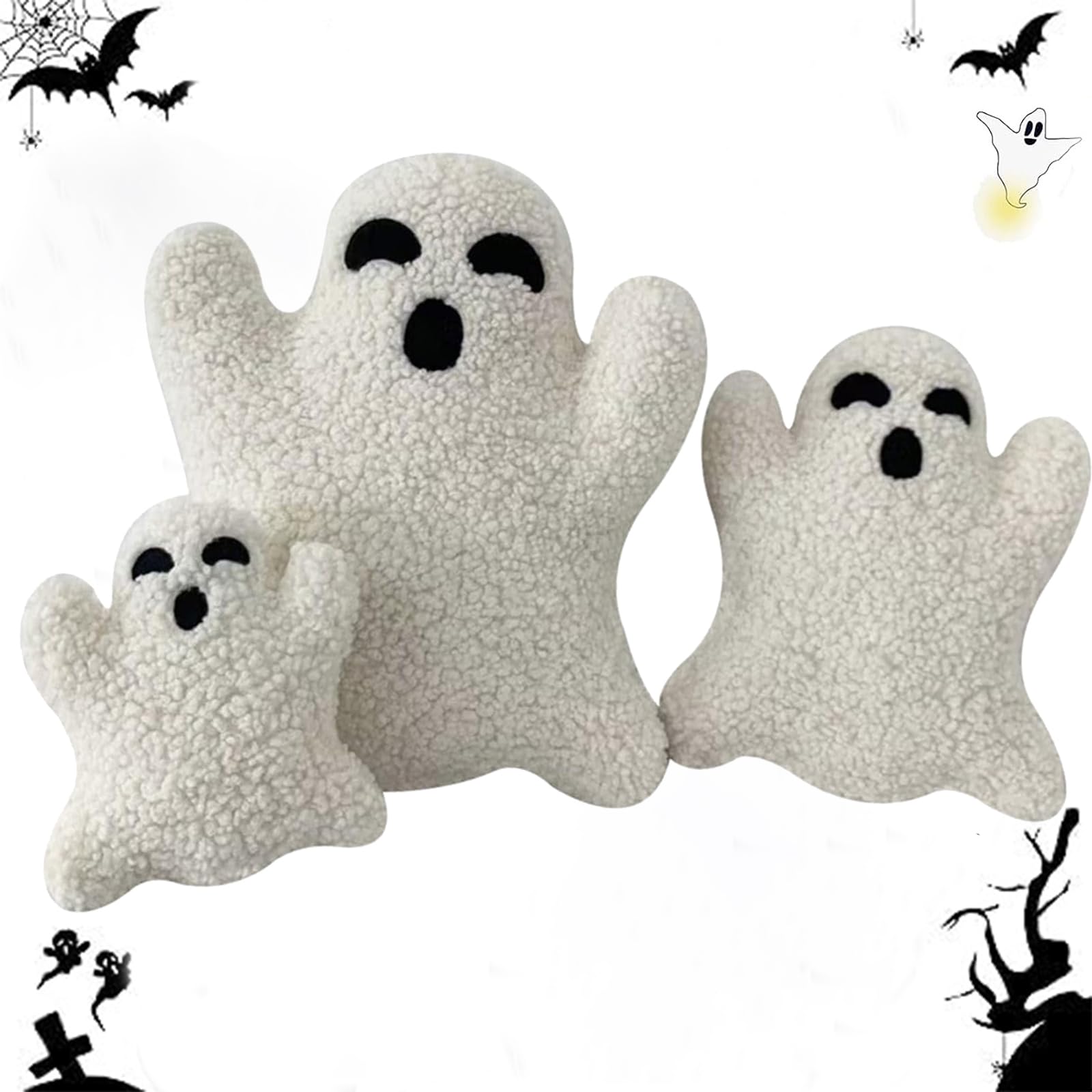 Cute Ghost Pillow, Ghost Shaped Plush Pillow, Halloween Throw Pillows Decorative Spooky Pillows, Halloween Ghost Pillow, Ghost Stuffed Animal for Sofa Bed Couch Holiday Party Children Gift (3PCS)