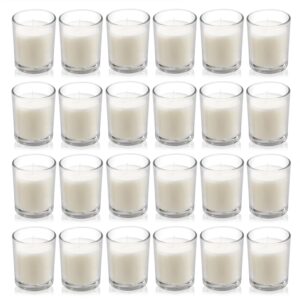 housecret 24 pack warm white unscented clear glass filled votive candles. hand poured wax candle ideal gifts for aromatherapy spa weddings birthdays holidays party