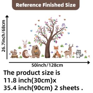 Suplanet Woodland Animals Wall Decals Tree Wall Stickers Fox Squirrel Deer Hedgehog Rabbit Bear Owl Raccoons Wall Decor for Boys Bedroom Baby Nursery Kids Bedroom Living Room