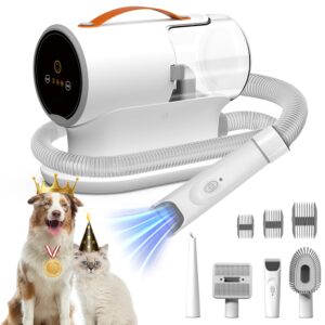 fixr dog vacuum for shedding grooming, 12000pa suction dog hair vacuum, pet vacuum grooming kit with 2l dust cup, low noise, 3 levels, 5 grooming tools