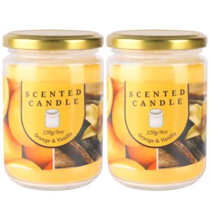 pack of 2 orange & vanilla odor elimination scented candles gift set for women, soy wax aromatherapy candles for home