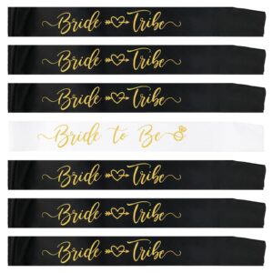 skjiayee 7pcs bachelorette sash set-white gold bride to be sash and 6pcs black gold bride tribe sash for hen party and bridal shower party supplies-wedding engagement party accessories favors gift