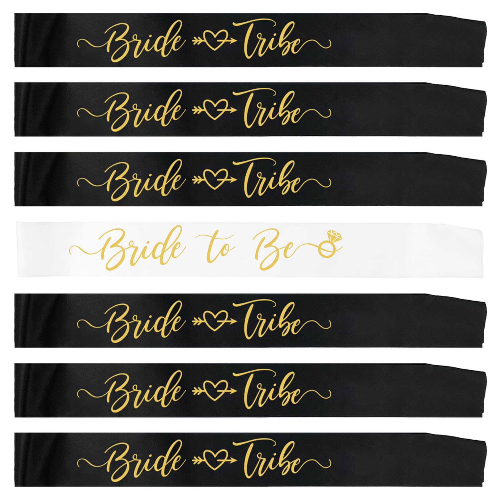 SKJIAYEE 7Pcs Bachelorette Sash Set-White Gold Bride to be Sash and 6Pcs Black Gold Bride Tribe Sash for Hen Party and Bridal Shower Party Supplies-Wedding Engagement Party Accessories Favors Gift