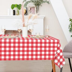 WNINK 2 Pack Red Gingham Tablecloth Rectangular Red and White Checkered Tablecloths Disposable Plastic Red Plaid Table Cover for Parties, Christmas, Outdoor Picnic, Birthday, Wedding, Camping 54 × 108