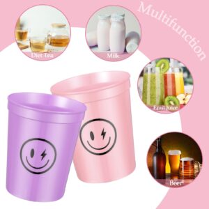 Norme 24 Pcs Smile Pattern Drink Cups Smile Face Plastic Cups 16 oz Reusable Drink Cups Birthday Cups for Kids First Birthday Party Picnics Sports Event Wedding Bachelorette Party Decorations (Funny)