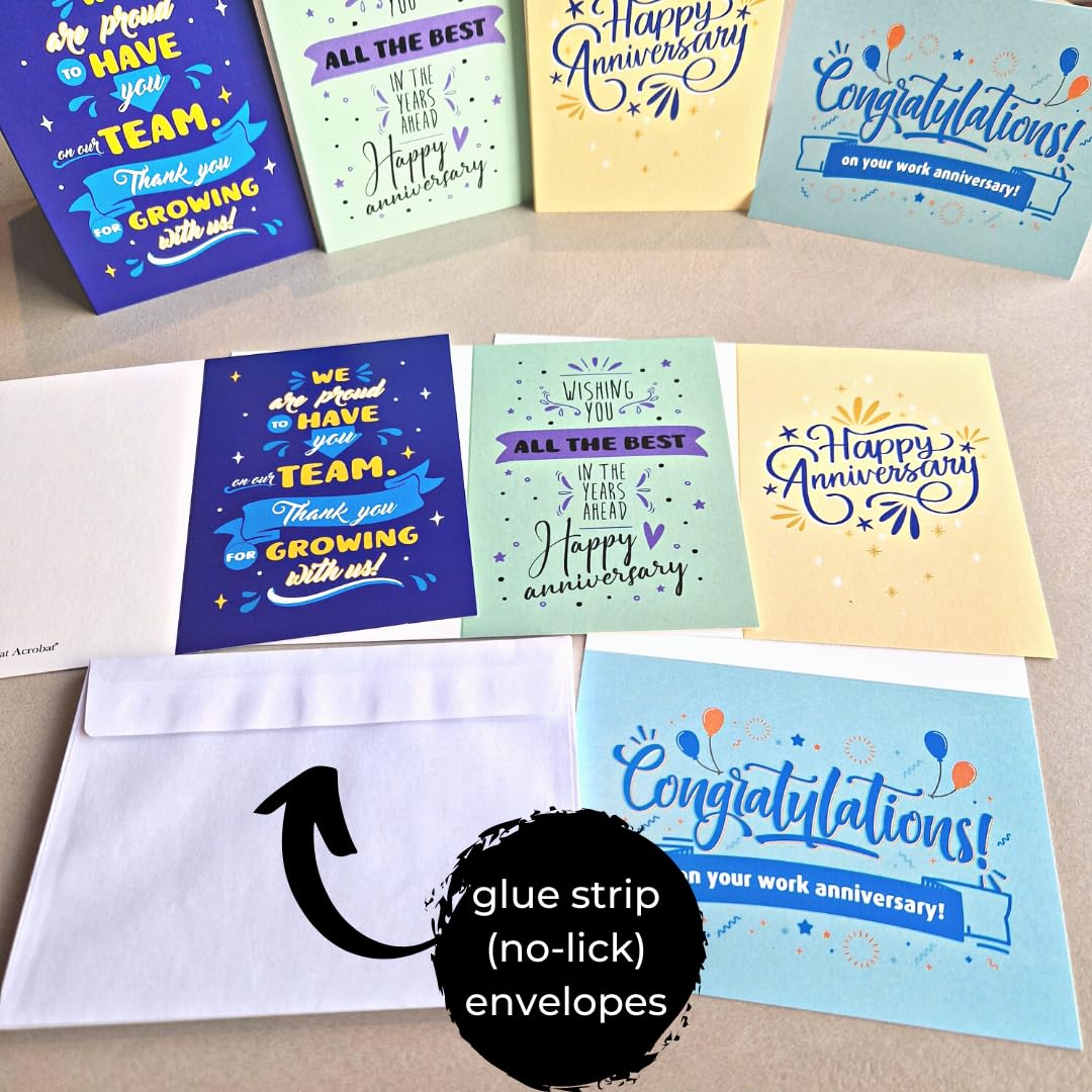 24 Happy Work Anniversary Cards Bulk with Envelopes - 24 Cheerful Work Anniversary Cards for Employees in a Storage Box - Employee Appreciation Gifts Bulk, 4 Designs x 6 Cards Each (Celebration Set)