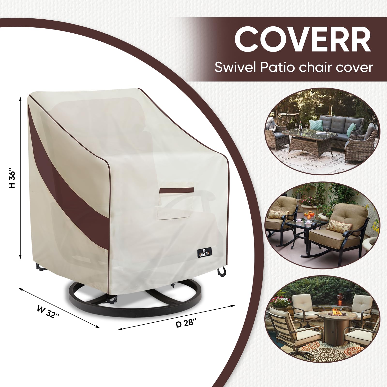 COVERR Outdoor Patio Furniture Cover, Waterproof Heavy Duty Patio Chair Cover, Patio Chair Covers 2 Pack Fits Up to 28Wx32Dx36H inches（Beige&Coffee