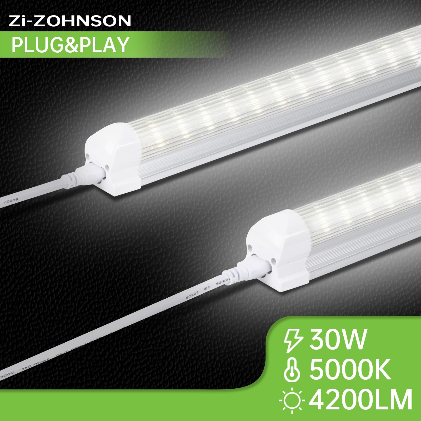 Zi-ZOHNSON 6Pack 4FT LED Shop Light for Workshop, 30W 5000K T8 LED Tube D-Shape Integrated Linkable Shop Lights for Garage, Striped Cover