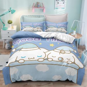 the cin-namoroll theme bedding set,3 piece 3d cartoon printed breathable durable microfiber comforter set,gifts for kids teenagers adult,1 duvet cover with 2 pillowcases