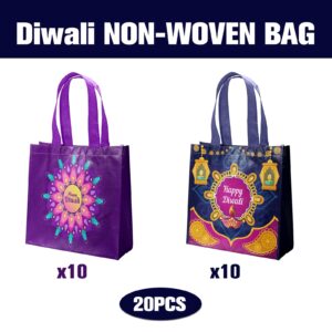 ANYMONYPF 20 Pcs Happy Diwali Party Favor Bags Treat Candy Goodie Gift Non-woven Bags Reusable for Indian Deepavali Party Supplies Diwali Theme Party Decorations