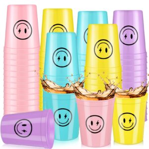 norme 24 pcs smile pattern drink cups smile face plastic cups 16 oz reusable drink cups birthday cups for kids first birthday party picnics sports event wedding bachelorette party decorations (funny)