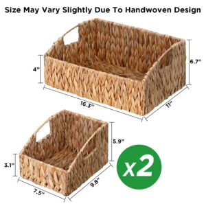 Ollieroo Natural Water Hyacinth Storage Baskets, Handwoven Wicker Storage Bins with Built-in Handles, Storage Container Baskets for Shelves, Bedroom, Bathroom, Laundry Room or Kitchen(Set of 3)