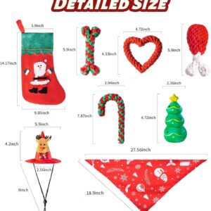 DARDOHIA Christmas Dog Toys for Small and Medium Dogs with Hat and Bandana Dog Christmas Stocking with Rope Toys and Squeaker Toys Christmas Puppy Chew Toys for Teething Bulk, 8 Pack