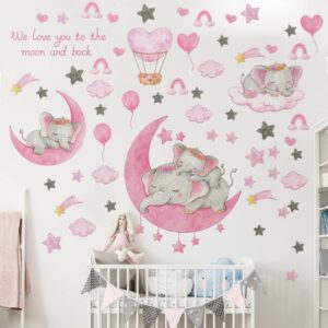 suplanet baby girl nursery wall decor, elephant nursery wall decal, moon and stars nursery decor, baby nursery decor girl, baby elephant nursery decor, baby room decor girl, nursery wall stickers