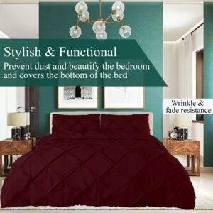 EGYLIN Pinch Pleated Pintuck Duvet Cover 3 Piece Set with Zipper Closure. Luxuriously Soft 100% Cotton with Textured Pintuck Pleats and Corner Ties (Oversized Queen (100x100),Wine)