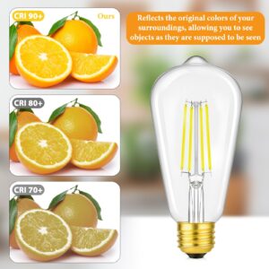 Vintage LED Edison Light Bulbs Dimmable 6W, Equivalent 60W Incandescent, ST58 Antique LED Bulb Daylight White 5000K, LED Filament Bulb E26 Base, CRI 90+, 800lm High Brightness, Clear Glass, Pack of 6