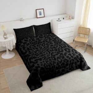 Manfei Leopard Print Comforter Set Queen Size,Abstract Cheetah Skin Texture Bedding Set,Kids Girls Beauty Woman Room Decor,Rustic Farmhouse Retro Down Comforter,Black Noble Duvet Insert,2 Pillowcases