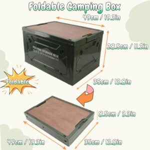 Camping Box, Folding Camping Storage Box with Wooden Lid, 5 Way Open Door Camping Box with Wheels, 50l Collapsible Storage Bin for Daily Snack Storage, Outdoor Camping Storage