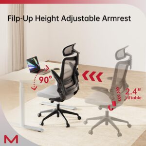 Motostuhl C6 Grey Ergonomic Office Chair Office Desk Chair with Lumbar Support 2D Headrest Flip Up 4D Armrest 120° Rocking Mesh Computer Chair Office Chairs for Office Home Conference Room Usage