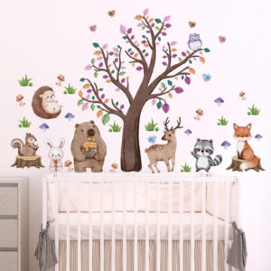 suplanet woodland animals wall decals tree wall stickers fox squirrel deer hedgehog rabbit bear owl raccoons wall decor for boys bedroom baby nursery kids bedroom living room