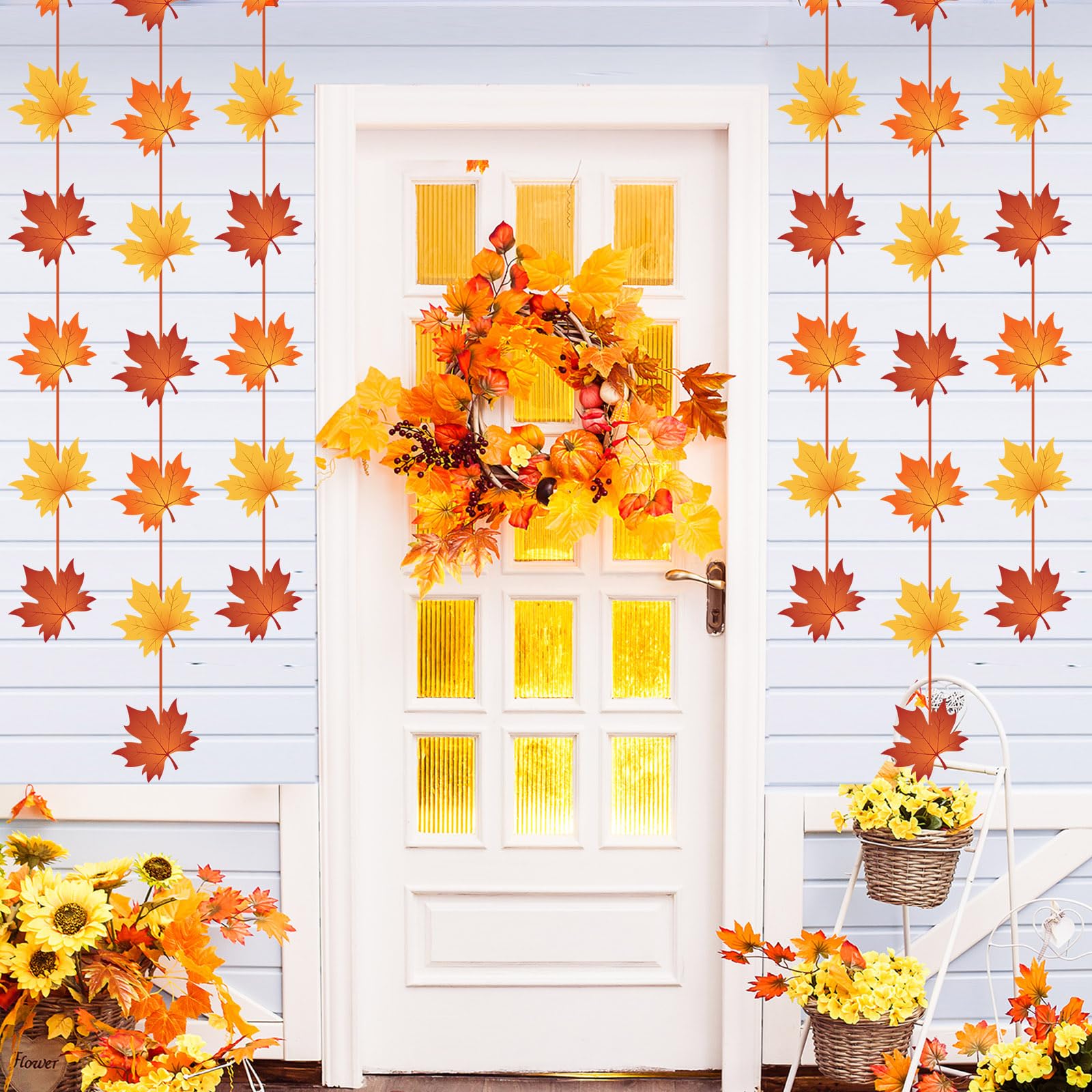 Ceenna Thanksgiving Maple Leaf Garland Artificial Maple Leaves Plants Farmhouse Vine Hanging Garland for Home Garden Kitchen Office Wedding Wall Doorway Party Backdrop Fall Thanksgiving Garland Decor