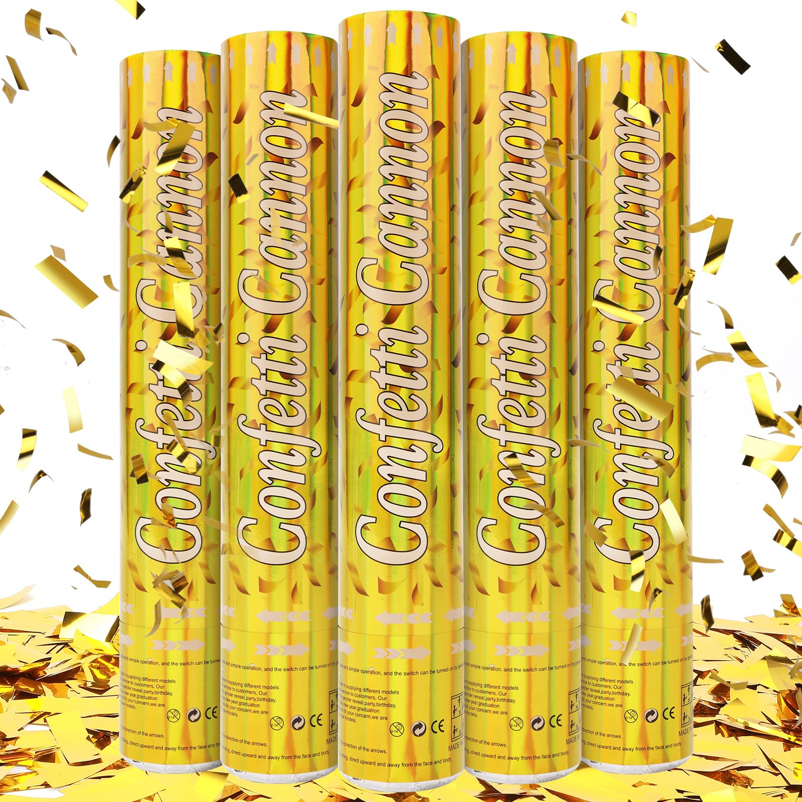 Tamodan 5 Packs Confetti Poppers,12 inch Confetti Cannon,Gold Party Poppers Confetti Shooters for New Year's Eve, Christmas, Birthday,Wedding, Graduationand Any Celebrations.