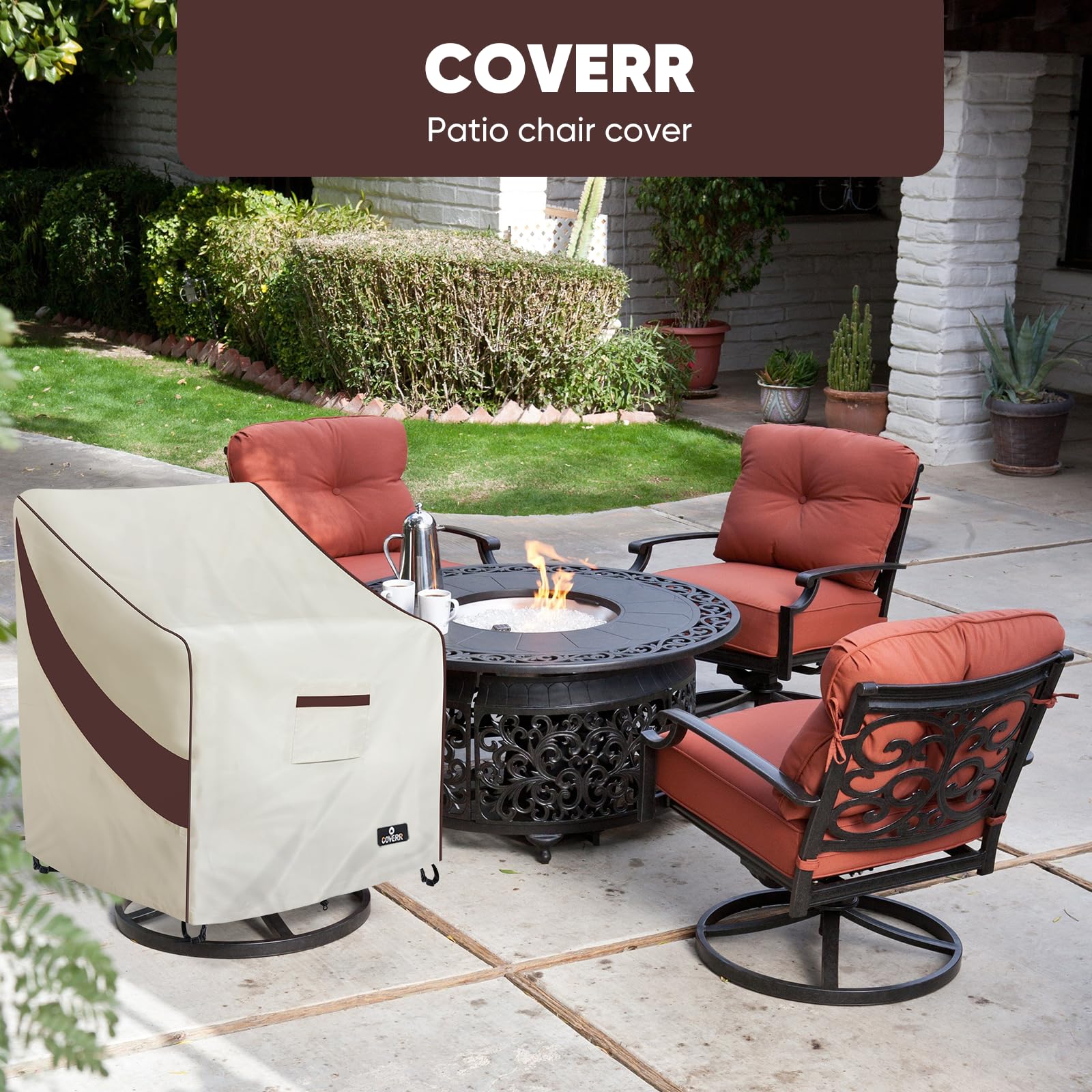 COVERR Outdoor Patio Furniture Cover, Waterproof Heavy Duty Patio Chair Cover, Patio Chair Covers 2 Pack Fits Up to 28Wx32Dx36H inches（Beige&Coffee