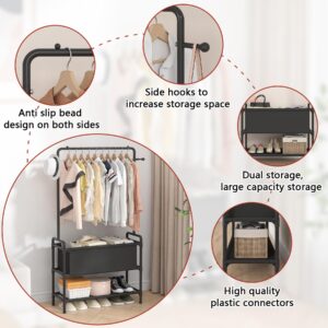 Calmootey Clothing Rack with Storage Bag, 3-in-1 Garment Rack, Non-woven Shelves for Shoes, Clothes Rack for Bedroom, Hallway, Entryway, Black