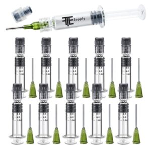 tfe 10 pack borosilicate glass luer lock syringe 1ml capacity reusable glass syringes - use for arts and crafts, thick liquids, oils, vet, glue, lab, ink with 14ga blunt tip pet safe needles