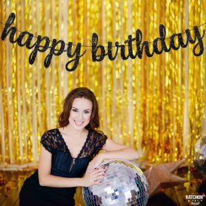 KatchOn Glitter Black Happy Birthday Banner - 10 Feet, NO DIY | Black Birthday Banner | Black Birthday Decorations | Happy Birthday Black Banner, Black Happy Birthday Sign | Happy Birthday Decorations