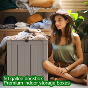 KFY 50 gallon deck box,All-weather resin material outdoorstorage box easy to install and portable,Suitable for indoor and outdoor scenes (light brown)