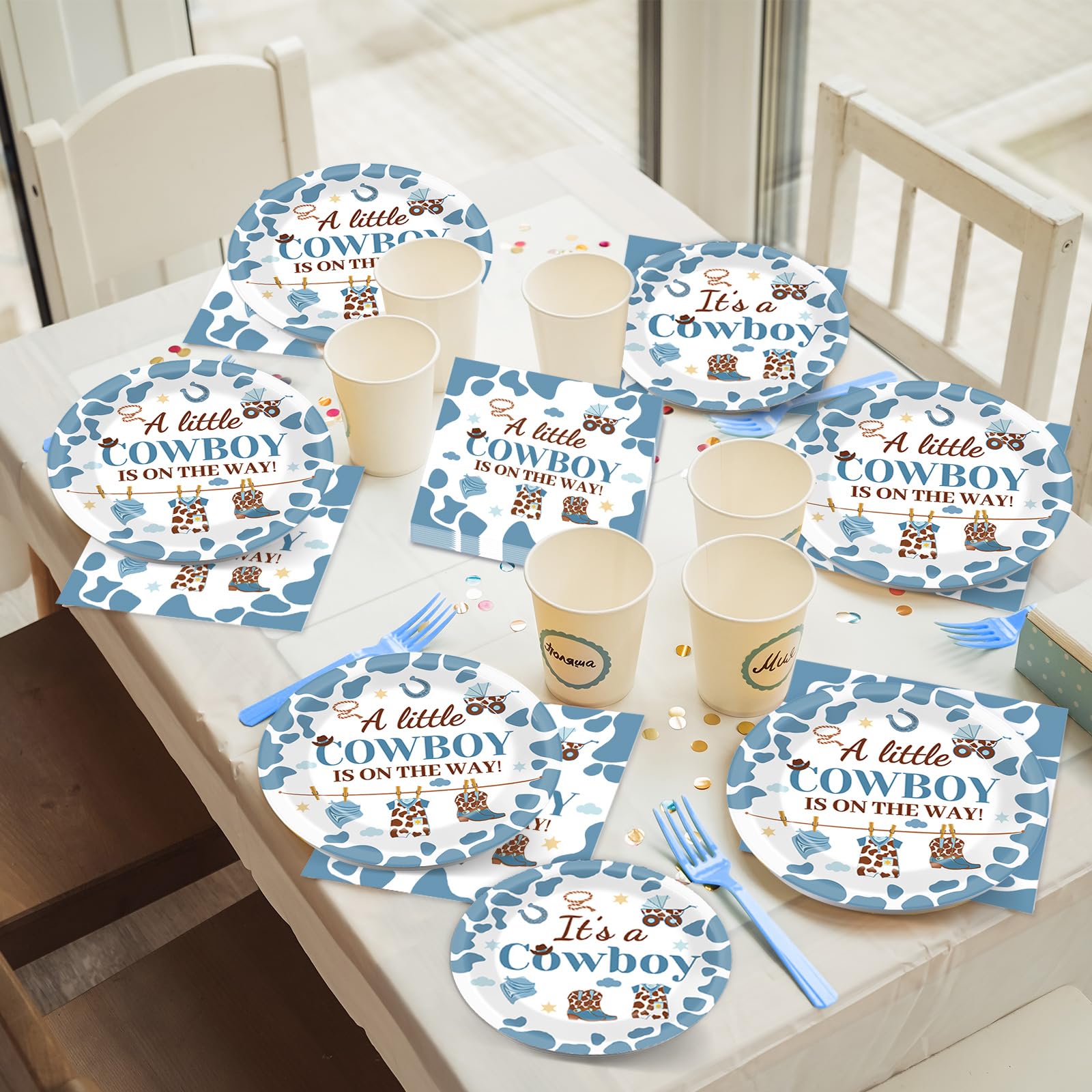 96 Pcs Western Baby Shower Plates and Napkins Party Supplies Western Cowboy Tableware Set Little Cowboy Party Decorations Favors for Cowboy Baby Shower Serves 24 Guests