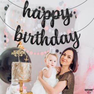 KatchOn Glitter Black Happy Birthday Banner - 10 Feet, NO DIY | Black Birthday Banner | Black Birthday Decorations | Happy Birthday Black Banner, Black Happy Birthday Sign | Happy Birthday Decorations