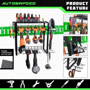 AUTOSwpozo E-Track Power Tool Organizer, Utility Storage Rack with 8 Drill Slots, Heavy Duty and Extra-large Capacity Organizer in Trailers, Trucks, Vans, Garages with E-Track (Black)