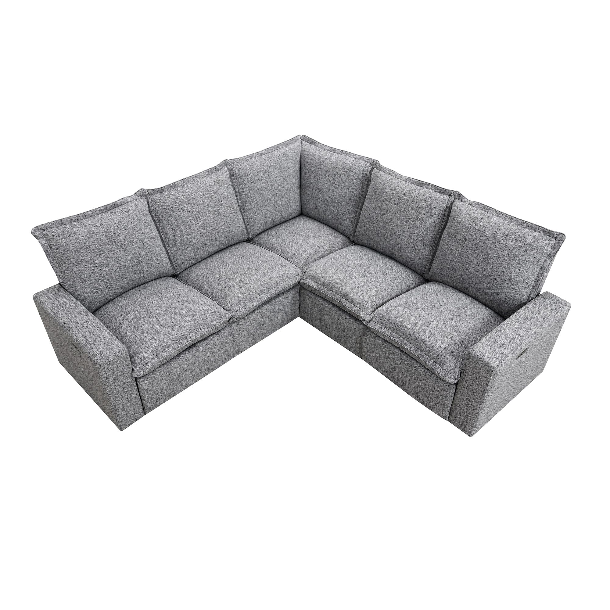 L-Shaped Sectional Sofa 5-Seat Convertible Sofa with Power Recliner Chair and USB Port Linen Fabric Upholstered Couch Modern Large Cloud Couch for Living Room (Grey)