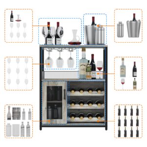 GAOMON Wine Bar Rack Cabinet with Detachable Wine Rack, Bar Cabinet with Glass Holder, Small Sideboard and Buffet Cabinet with Mesh Door (Grey)